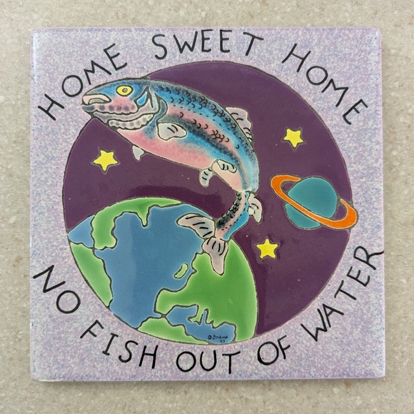 Art | Vintage 1993 9s Purple Fish Trout Earth Planet Tile Wall Art ...